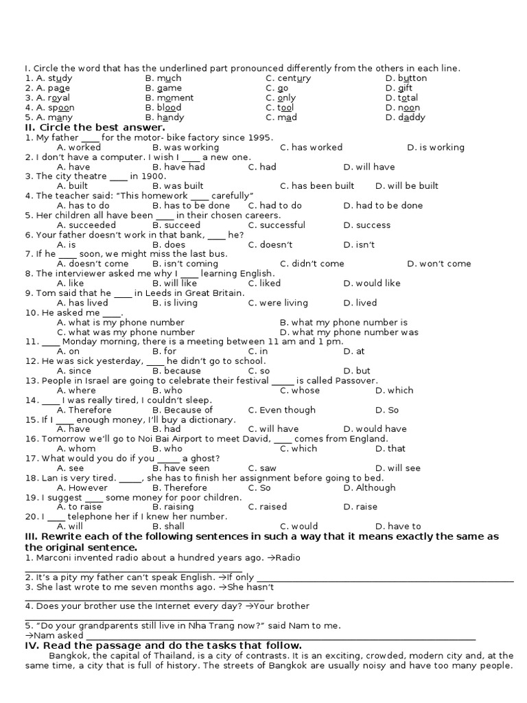 Test 4 (Đề Thường) | PDF | Bangkok | Thailand