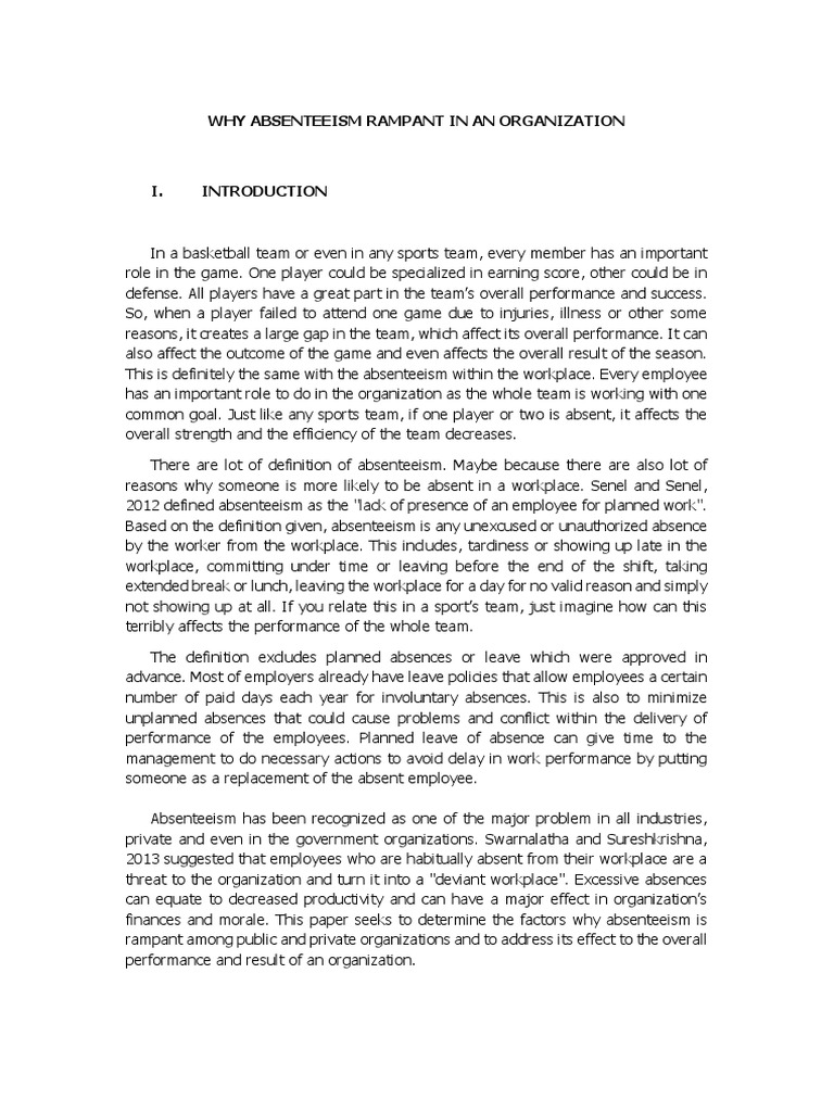 Causes of Absenteeism PDF | PDF | Occupational Stress | Employment