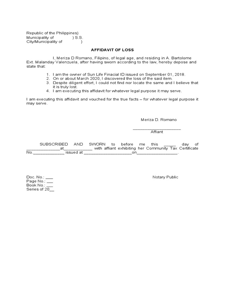 AFFIDAVIT Sample | PDF