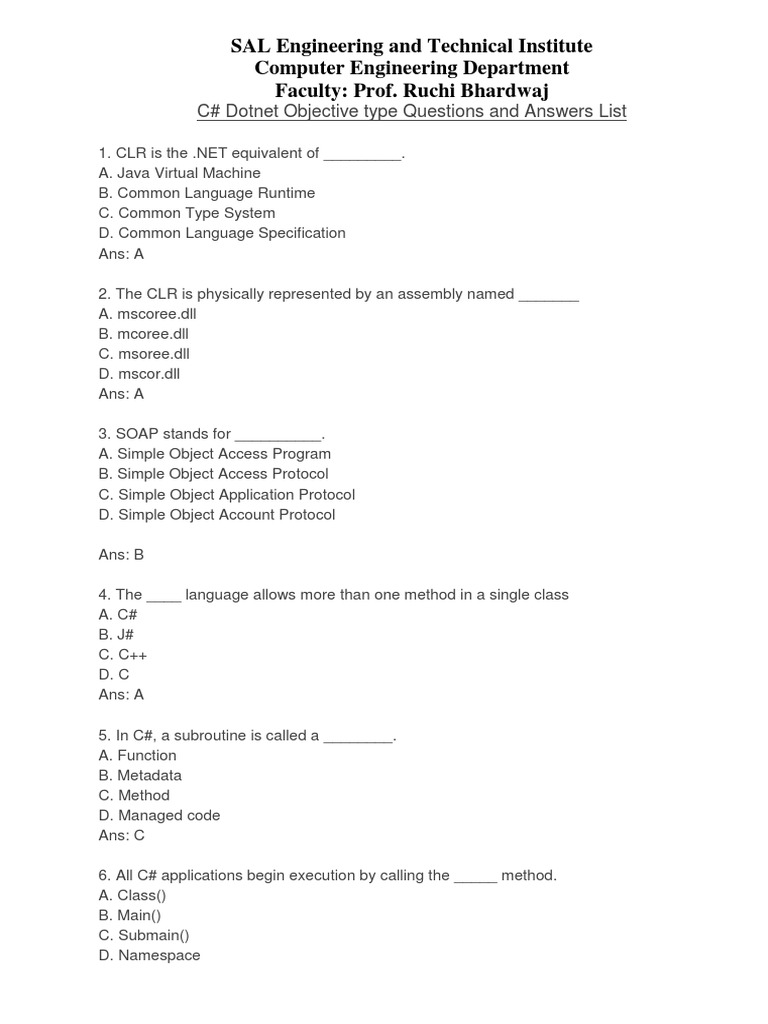 SAL Engineering and Technical Institute Computer Engineering Department Faculty: Prof. Ruchi ...