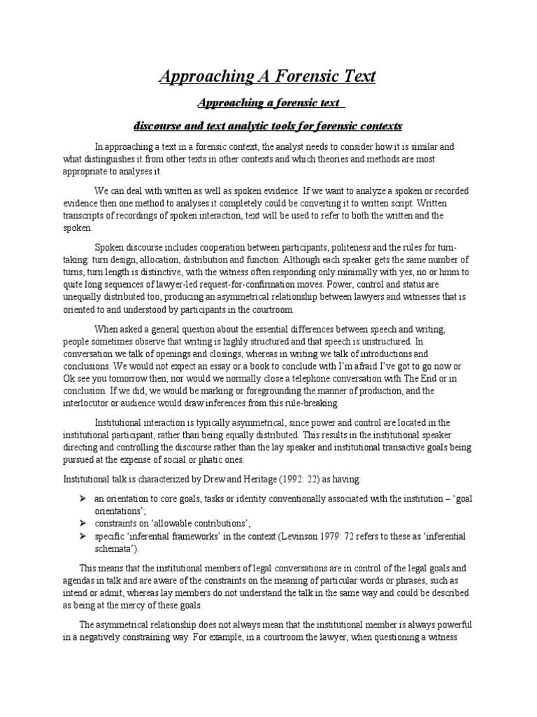 Approaching A Forensic Text | PDF | Cognitive Science | Communication