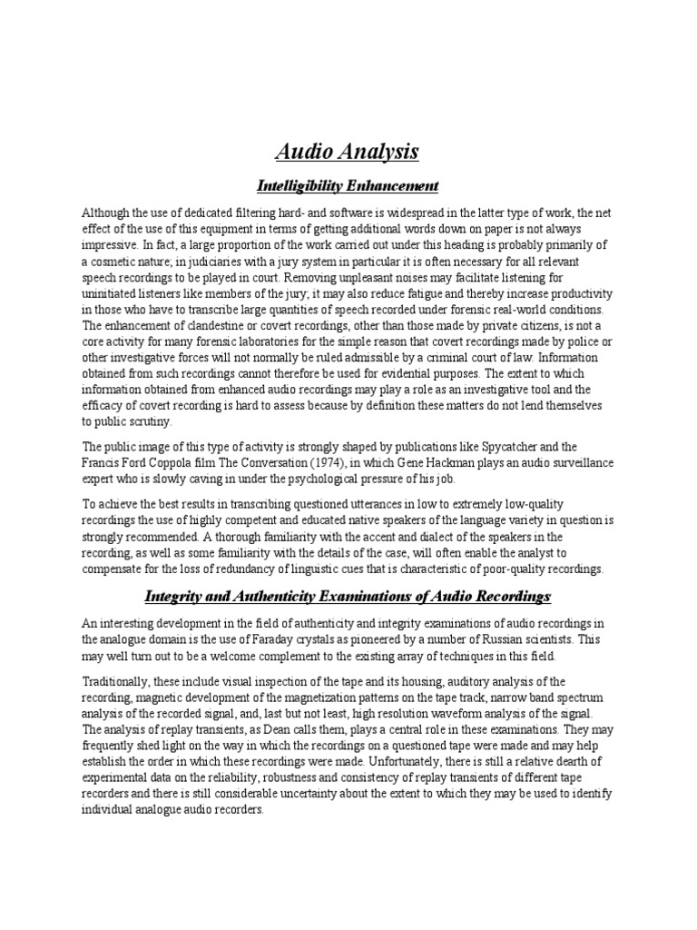 Audio Analysis: Intelligibility Enhancement | PDF | Sound Recording And ...