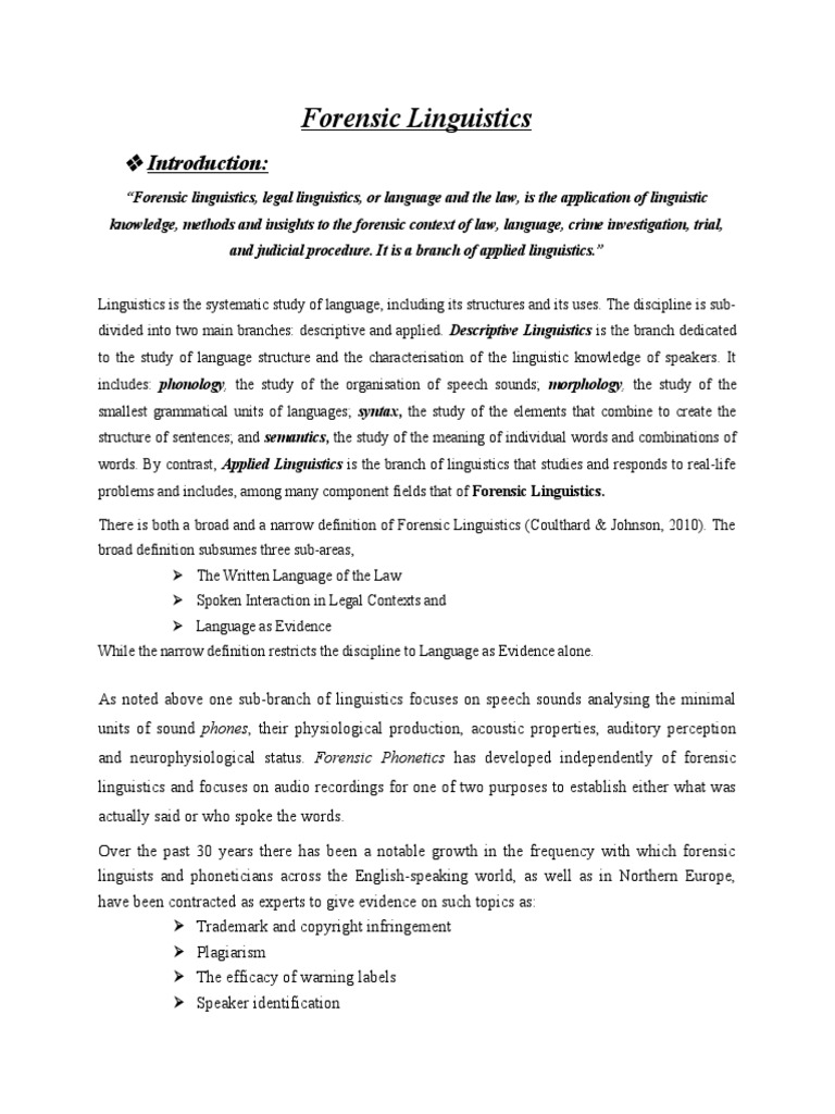 Forensic Linguistics: Introduction | PDF | Linguistics | Speech