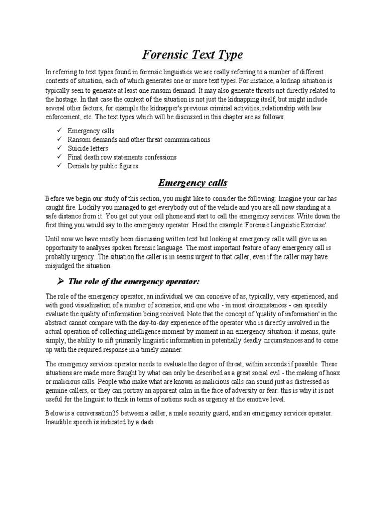 Forensic Text Type: Emergency Calls | PDF | Kidnapping