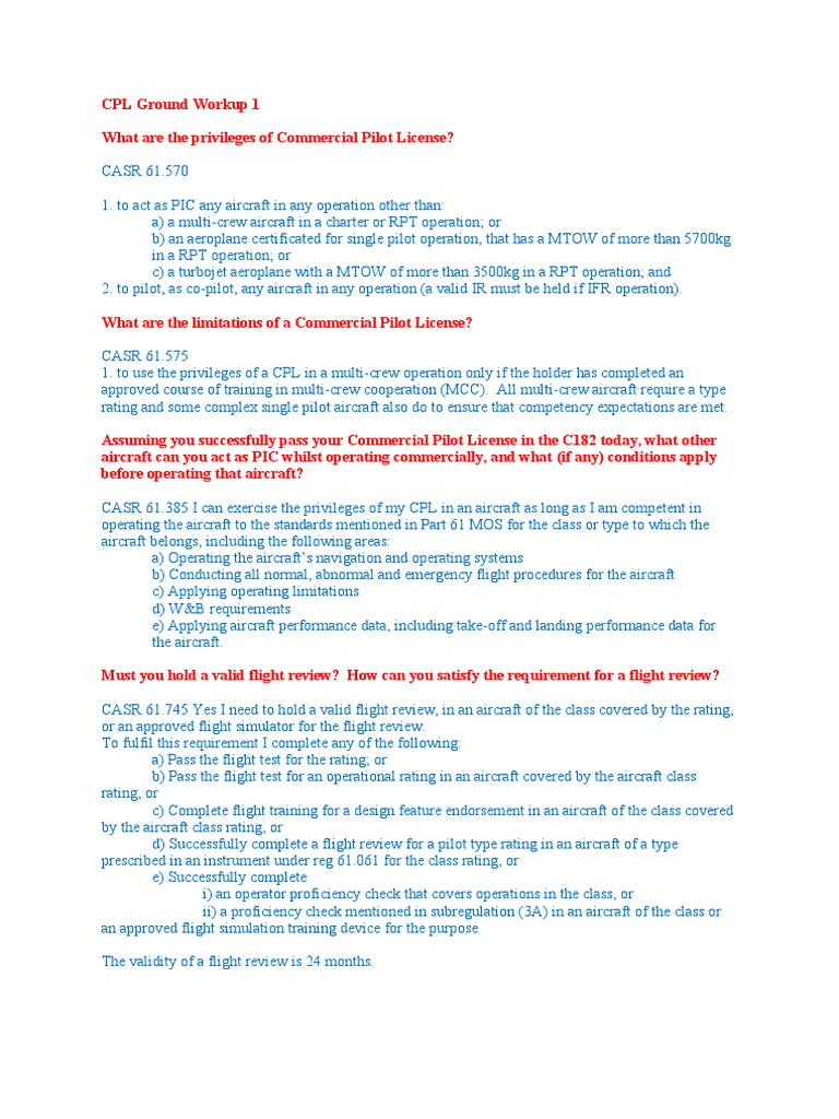 CPL Ground Notes | PDF | Carburetor | Seat Belt