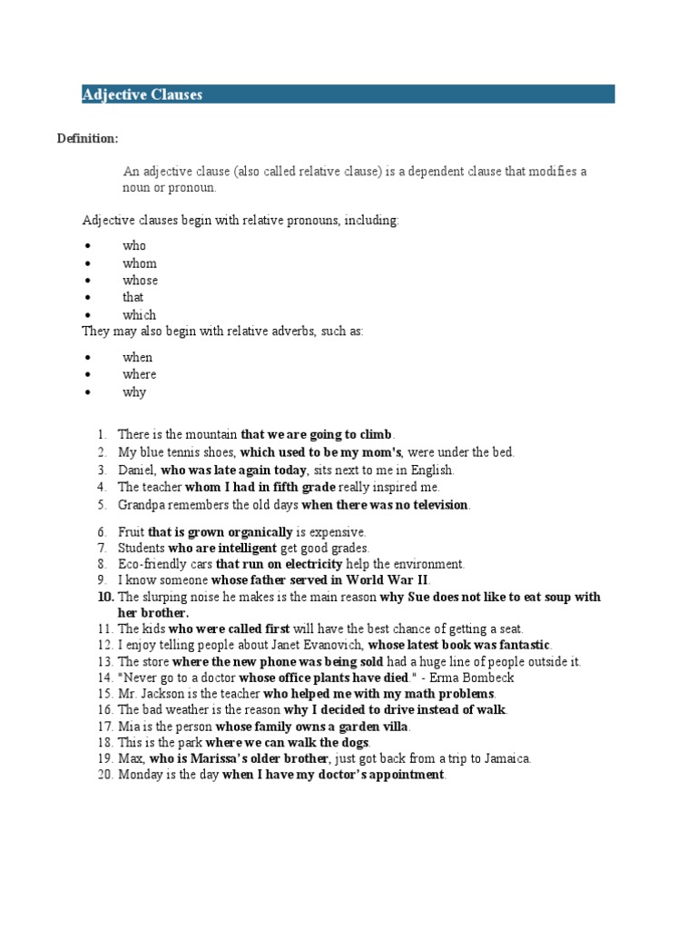 A Comprehensive Guide to Adjective Clauses: Their Types, Usage, and ...