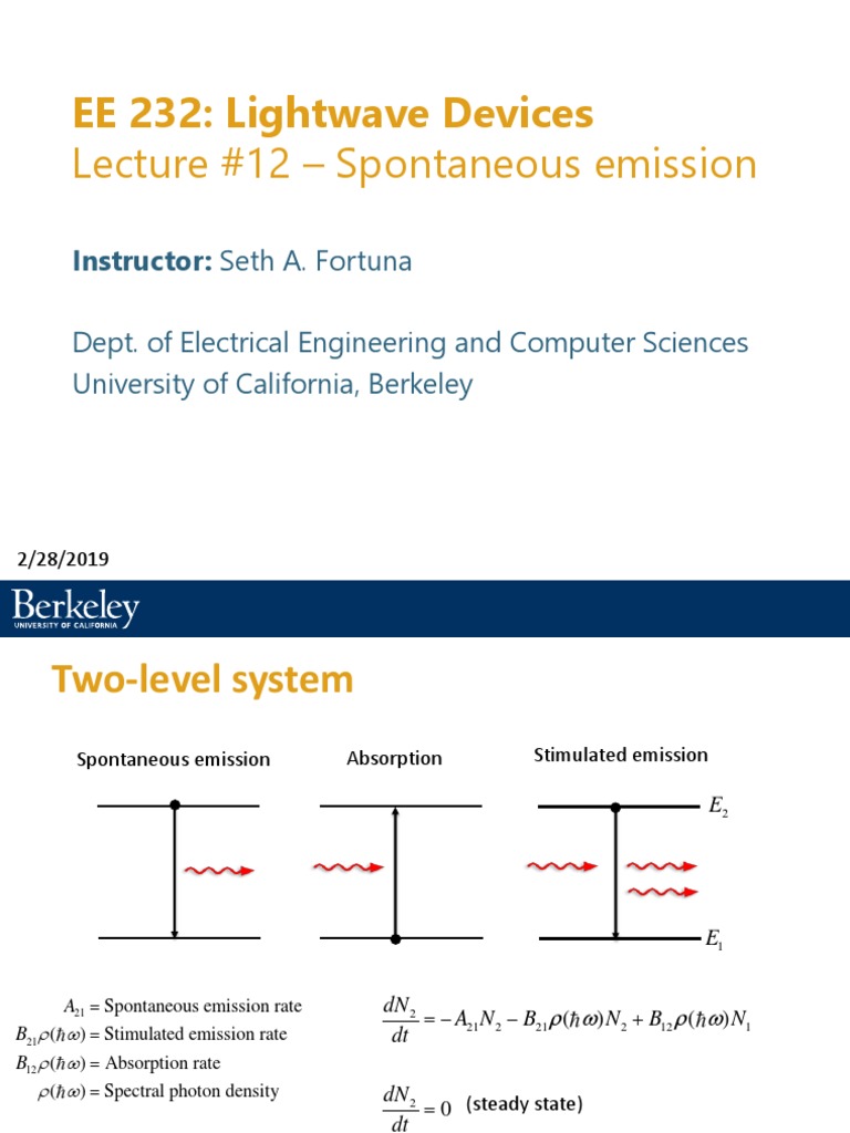 EE 232: Lightwave Devices: Lecture #12 - Spontaneous Emission | PDF | Photon | Electrodynamics