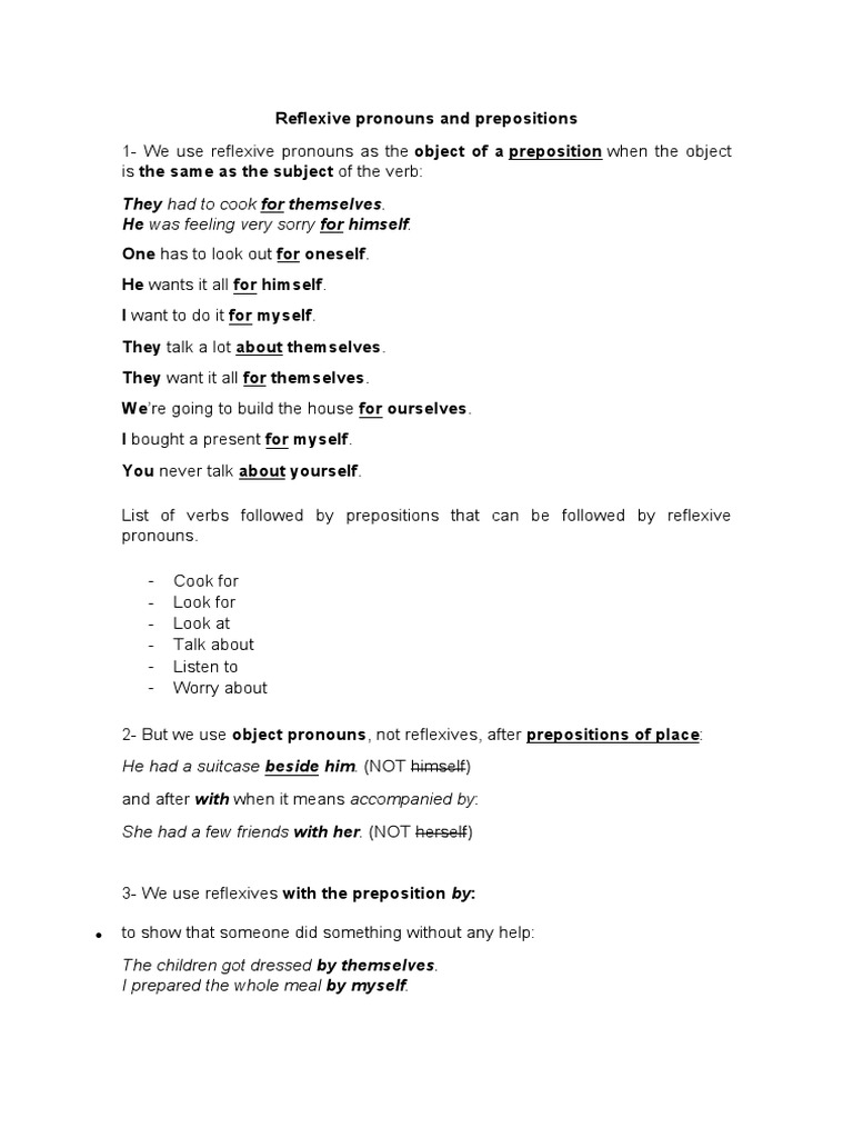 Reflexive Pronouns and Prepositions | PDF
