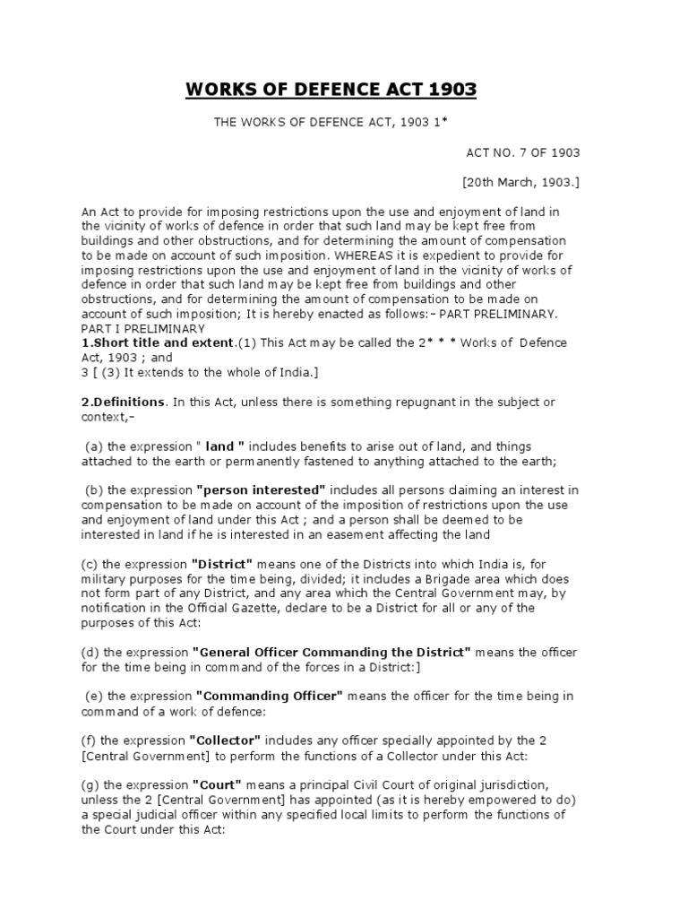 Works of Defence Act 1903 PDF | PDF | Fine (Penalty) | Apportionment