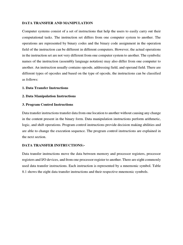 Data Transfer and Manipulation Instructions | PDF | Central Processing ...
