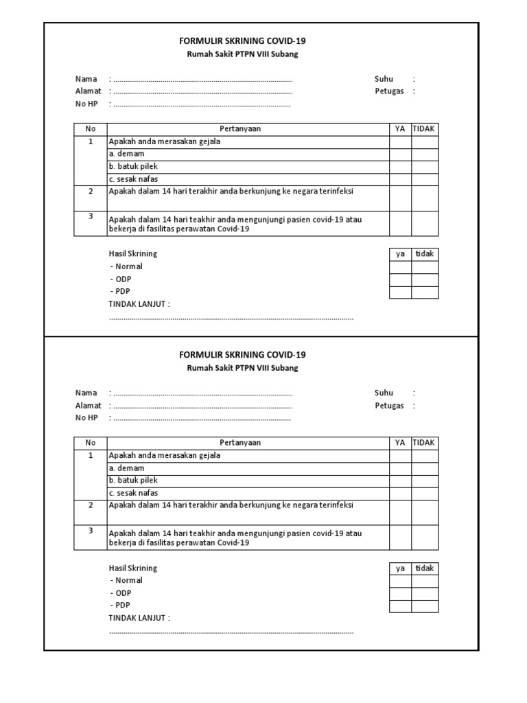 Formulir Skrining | PDF