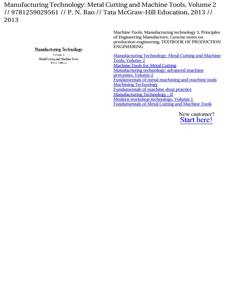 Manufacturing Technology Metal Cutting and Machine Tools Volume | PDF