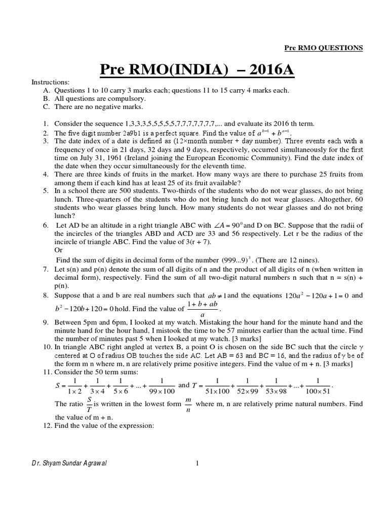 Preparing for the RMO: Solving Practice Questions on Sequences ...