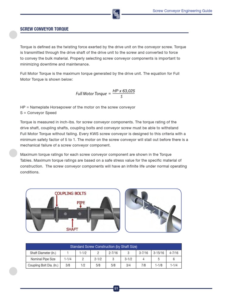 Screw Conveyor Torque Calculations Guide | PDF | Horsepower | Screw