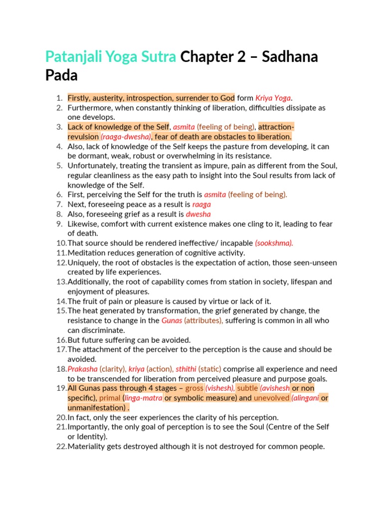Patanjali Yoga Sutra: Chapter 2 - Sadhana Pada | Download Free PDF ...