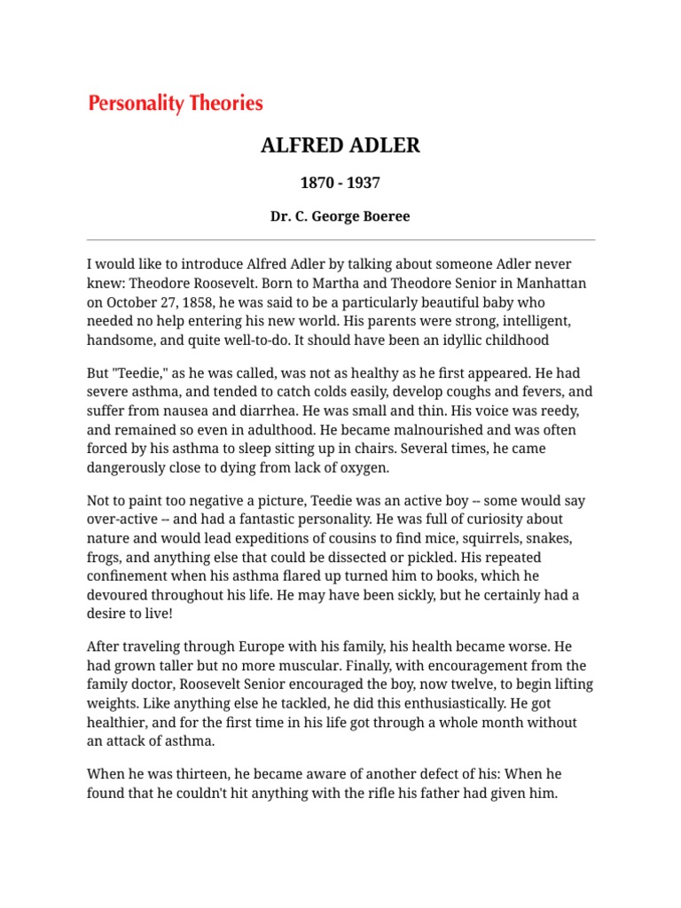 Alfred Adler: Dr. C. George Boeree | PDF | Sigmund Freud | Dream