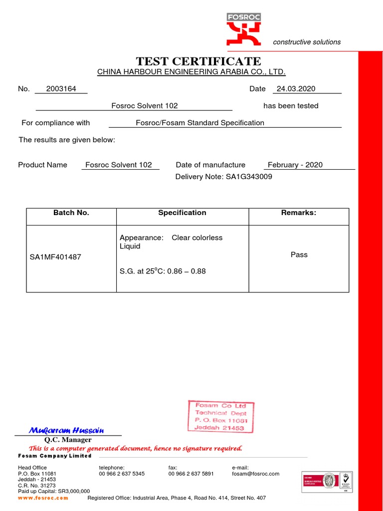 TC Fosroc Solvent 102 PDF | PDF