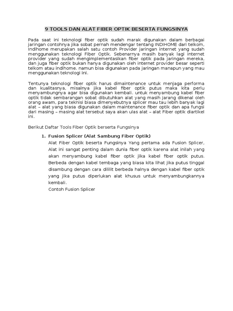 9 Tools Dan Alat Fiber Optik Beserta Fungsinya | PDF