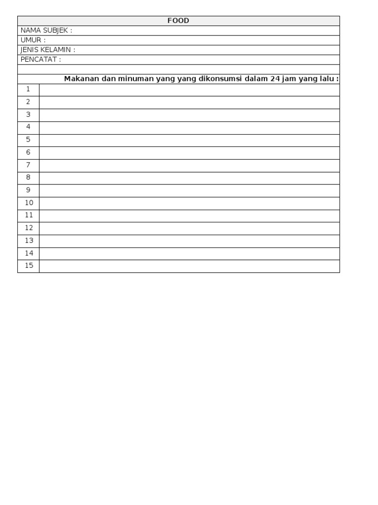 Formulir Recall 24 Jam | PDF