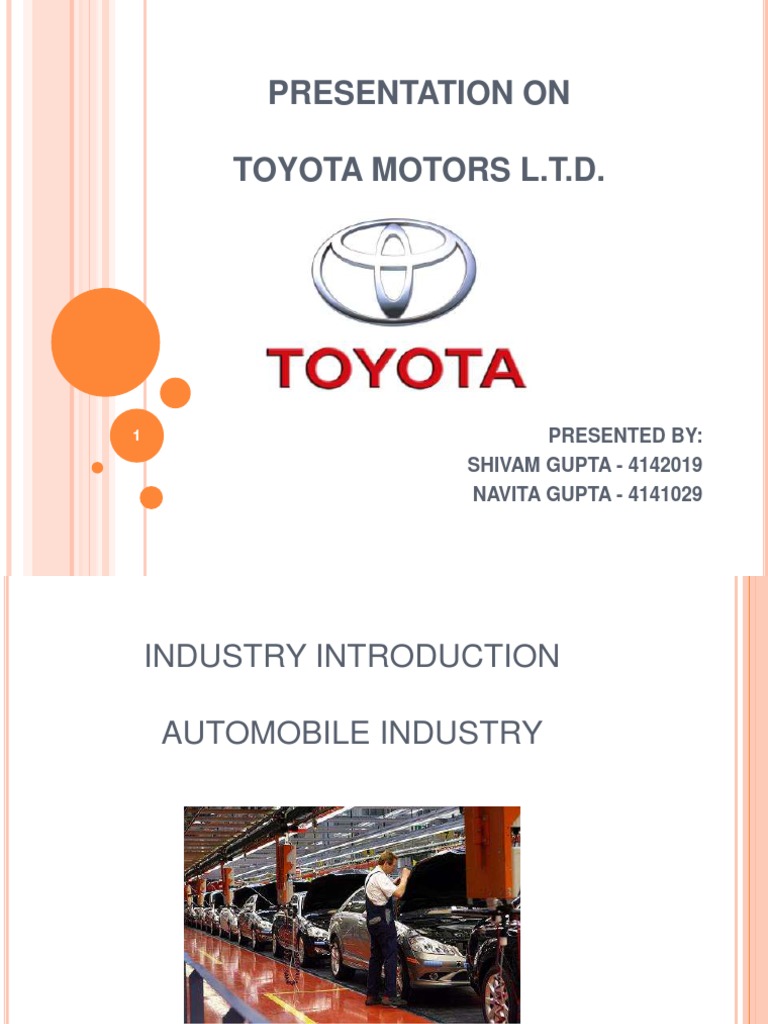 Presentation On Toyota Motors L.T.D.: Presented By: SHIVAM GUPTA ...