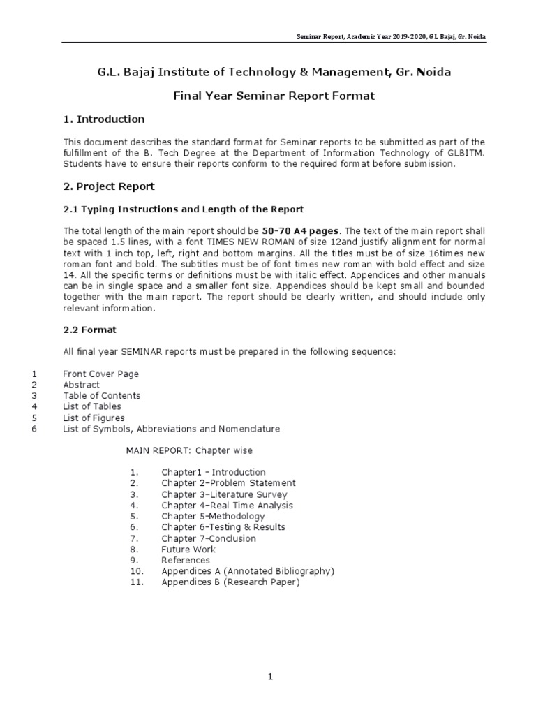 Seminar Report Format Guidelines | PDF | Written Communication