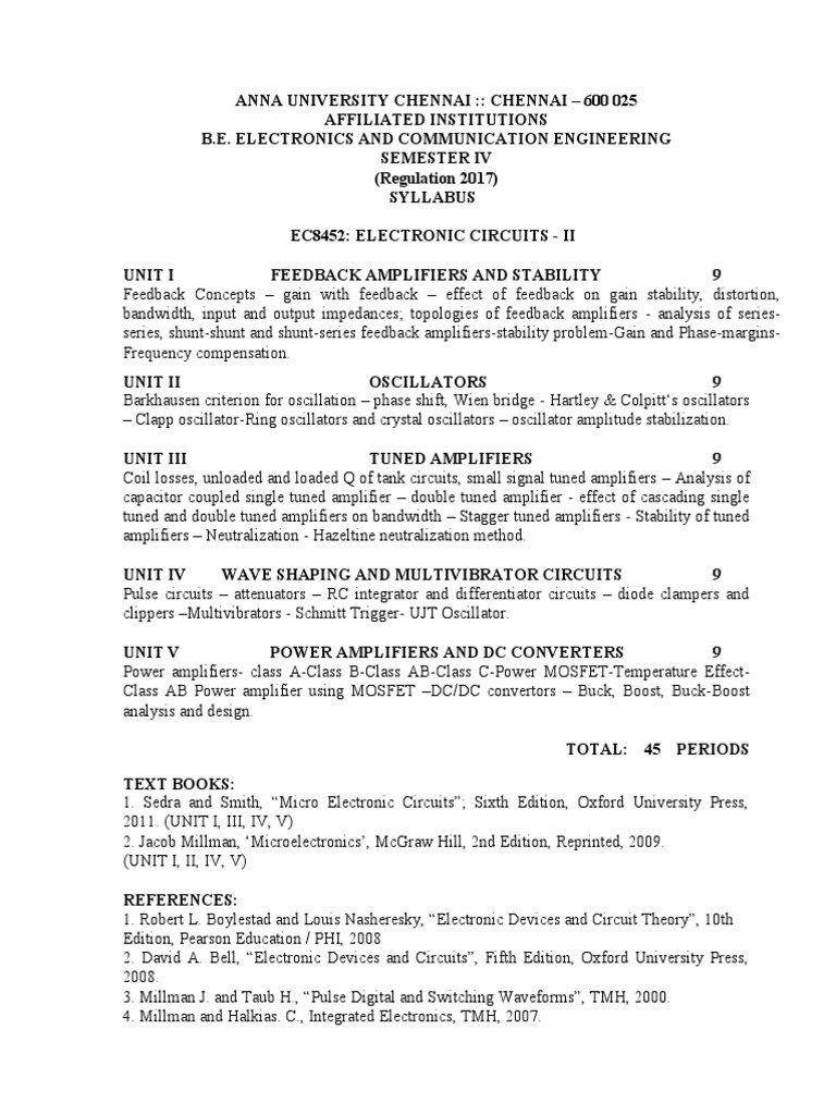 EC-II Syllabus | PDF | Electronic Oscillator | Amplifier