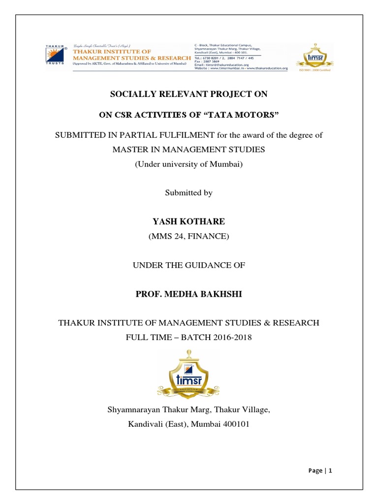 CSR On Tata Motors CSR On Tata Motors | PDF | Corporate Social ...