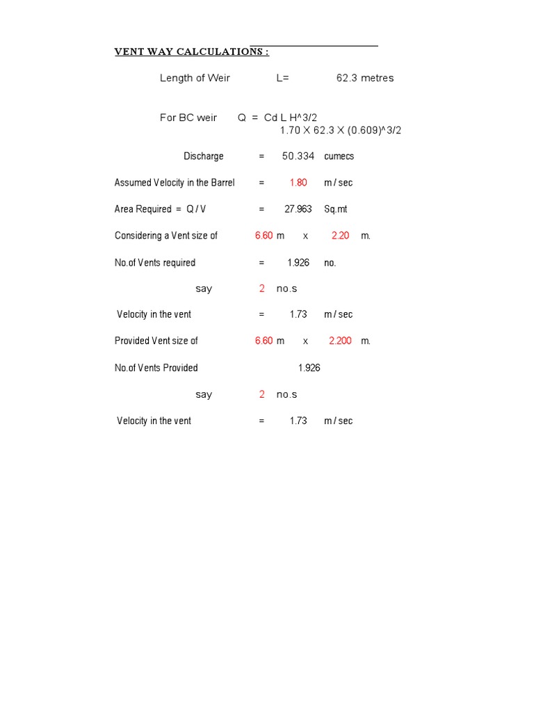 Vent sizing calculations for weir discharge | PDF