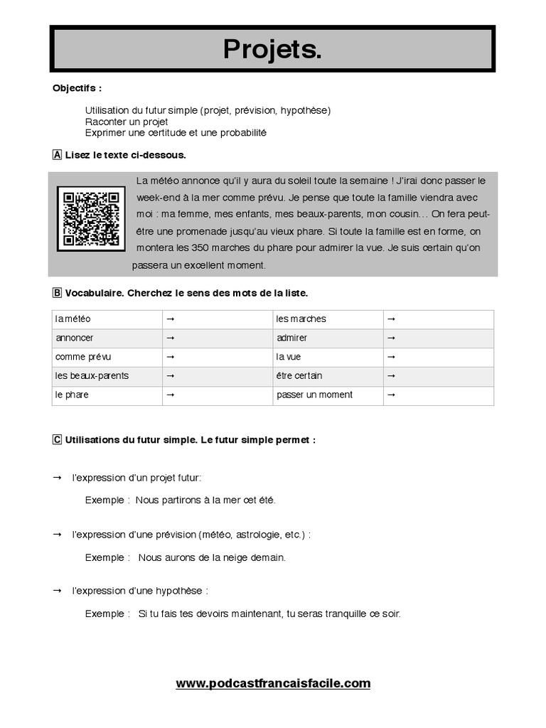 Futur Simple Worksheet | PDF | Probabilité | Météo
