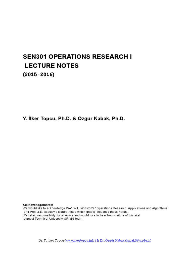 Sen301 Operations Research I Lecture Notes Acknowledgements Pdf Intelligence Analysis