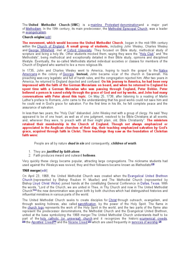 UMC History, Beliefs and 1968 Merger | PDF | Methodism | United ...