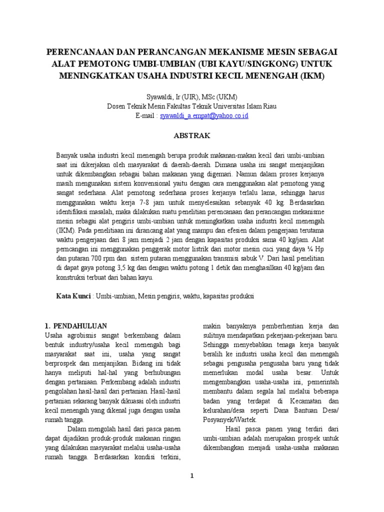 Perencanaan Mekanisme Mesin Pemotong Umbi | PDF
