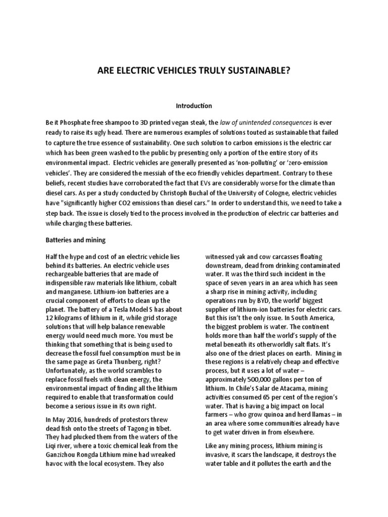 Are Electric Vehicles Truly Sustainable | PDF | Electric Vehicle ...
