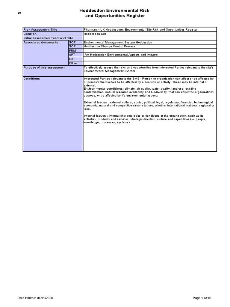 Environmental Risk and Opportunities Register | PDF | Regulatory ...
