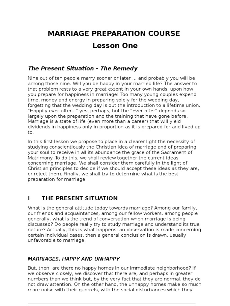 Marriage Preparation Course, Lesson 1 | PDF | Marriage | Catholic Church
