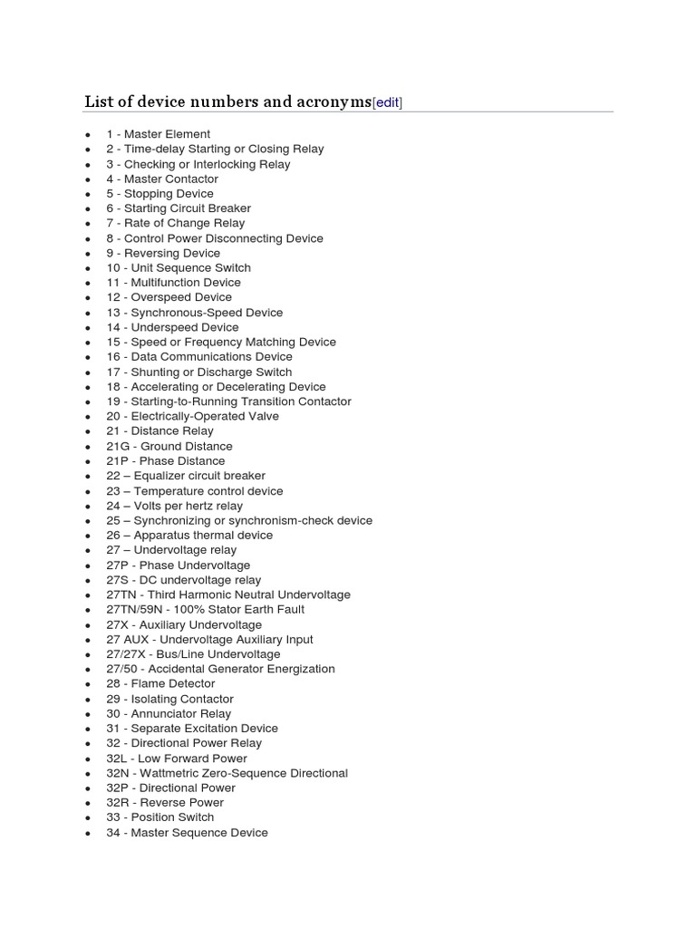 List of Ansi | PDF | Relay | Alternating Current