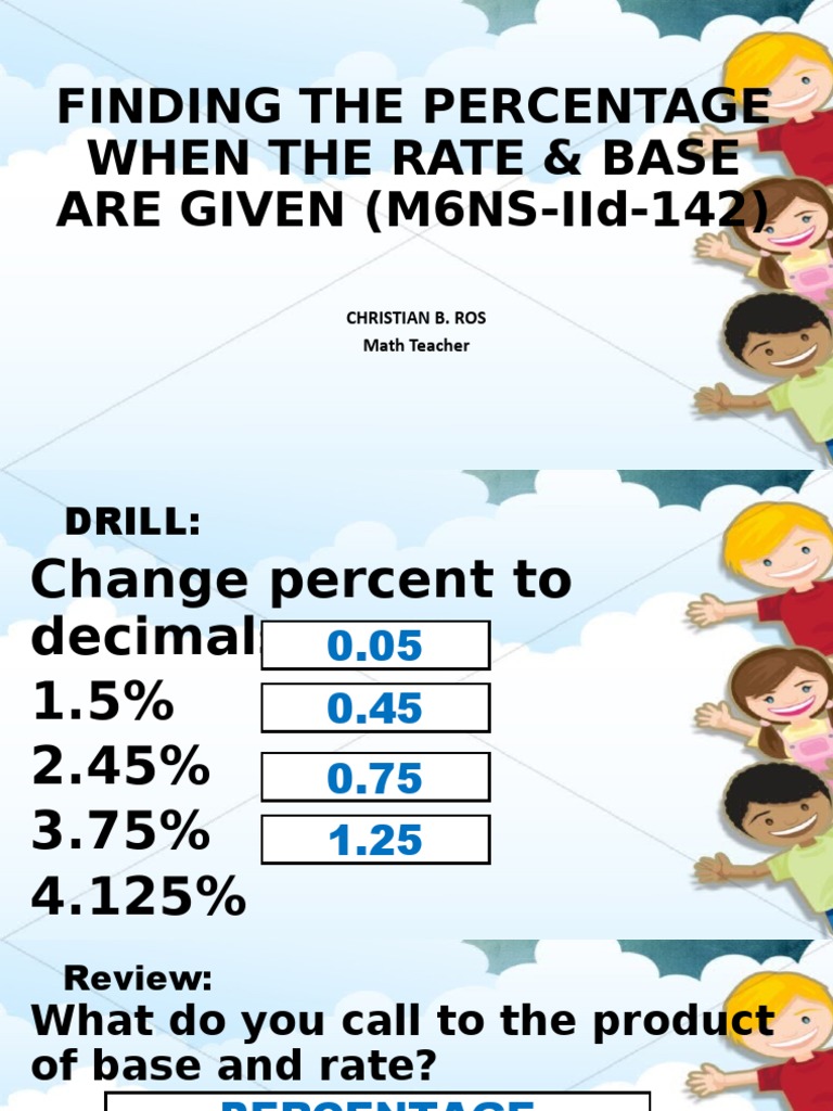 Finding The Percentage When The Rate & Base | PDF | Percentage | Learning