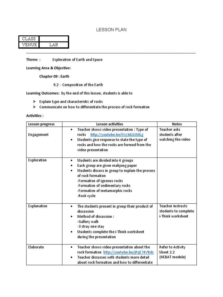 Lesson Plan Chapter 9 Form 1 KSSM | PDF | Rock (Geology) | Lesson Plan