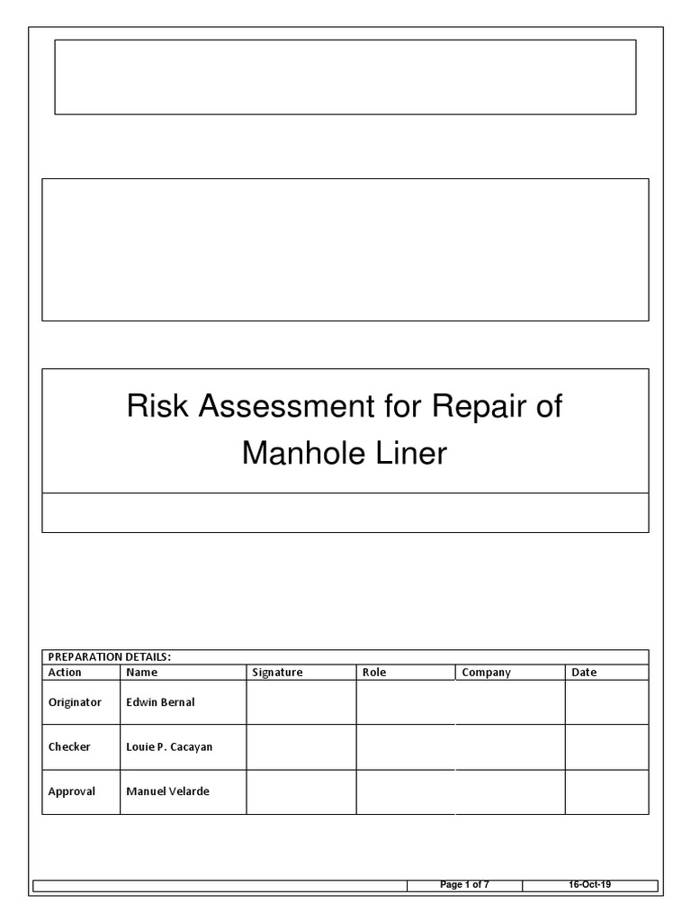 Risk Assessment For Repair of Manhole | PDF | Risk | Crane (Machine)