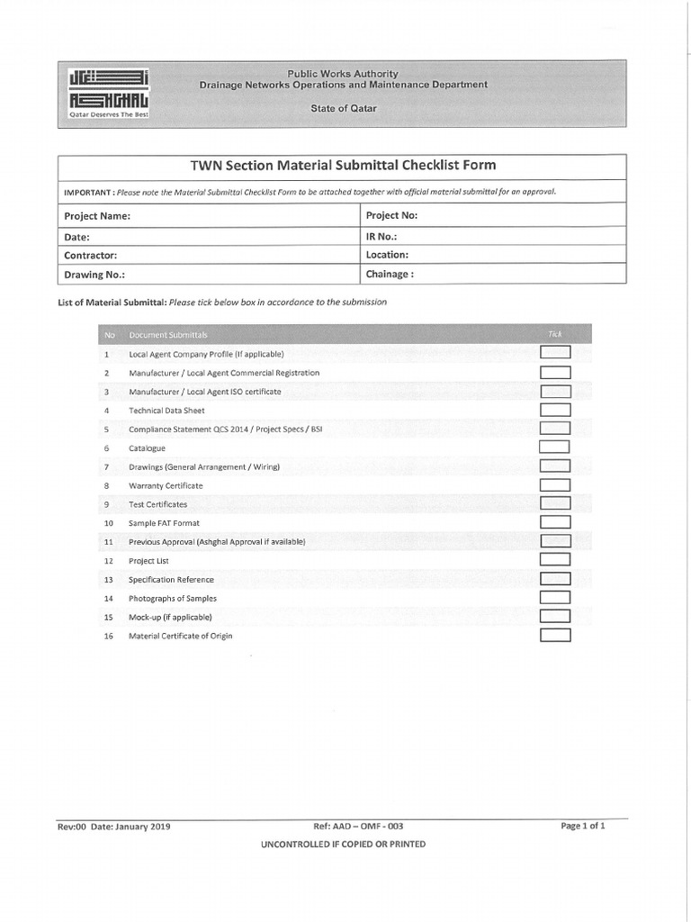 ASHGHAL MAR Checklist | PDF