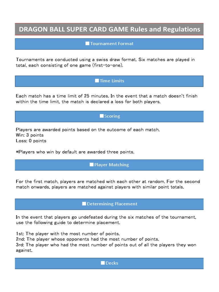 DRAGON BALL SUPER CARD GAME Rules and Regulations: Tournament Format ...