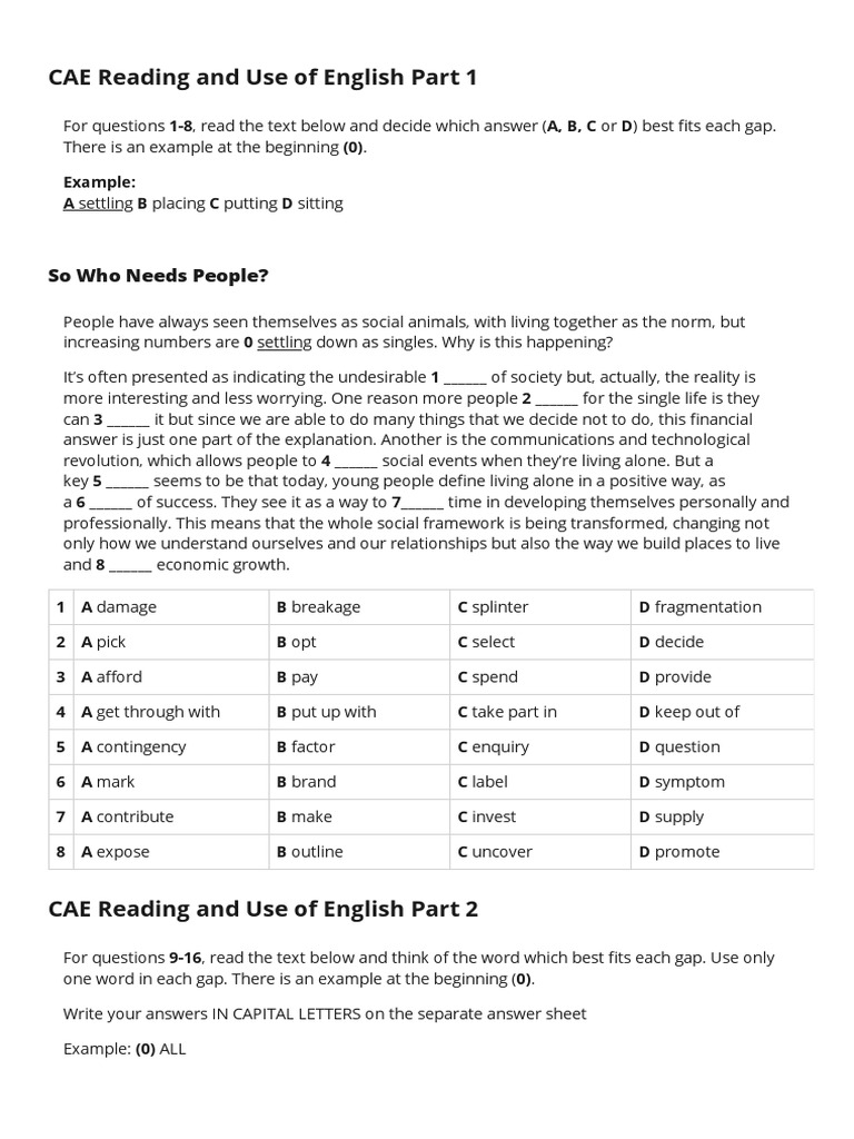 CAE Reading and Use of English Practice Test 6 Printable - EngExam ...