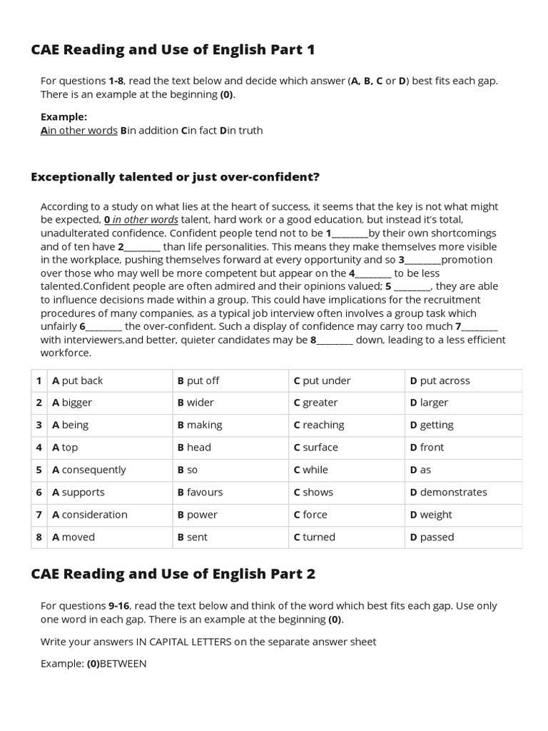CAE Reading and Use of English Test 5 | PDF | Psychological Concepts