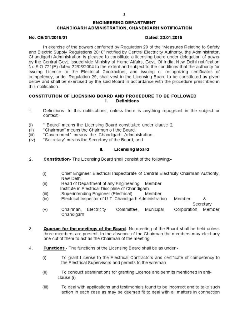 Chandigarh - Licensing Rules | PDF | Electrical Wiring | Alternating ...