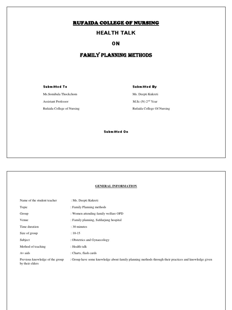 Health Talk On Family Planning Methods | Download Free PDF | Birth ...
