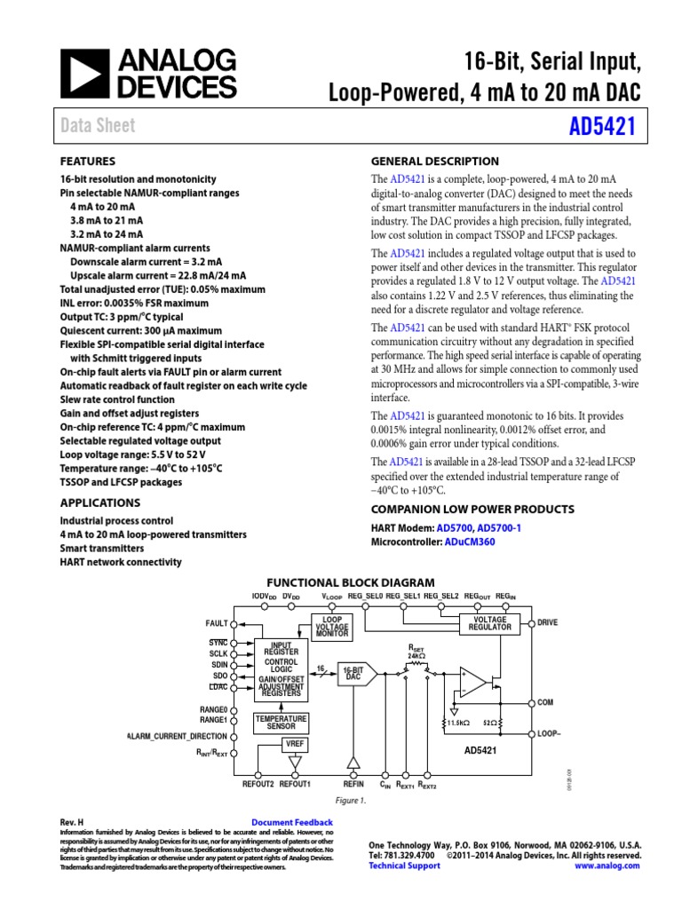 16-Bit, Serial Input, Loop-Powered, 4 Ma To 20 Ma DAC: Data Sheet | PDF ...