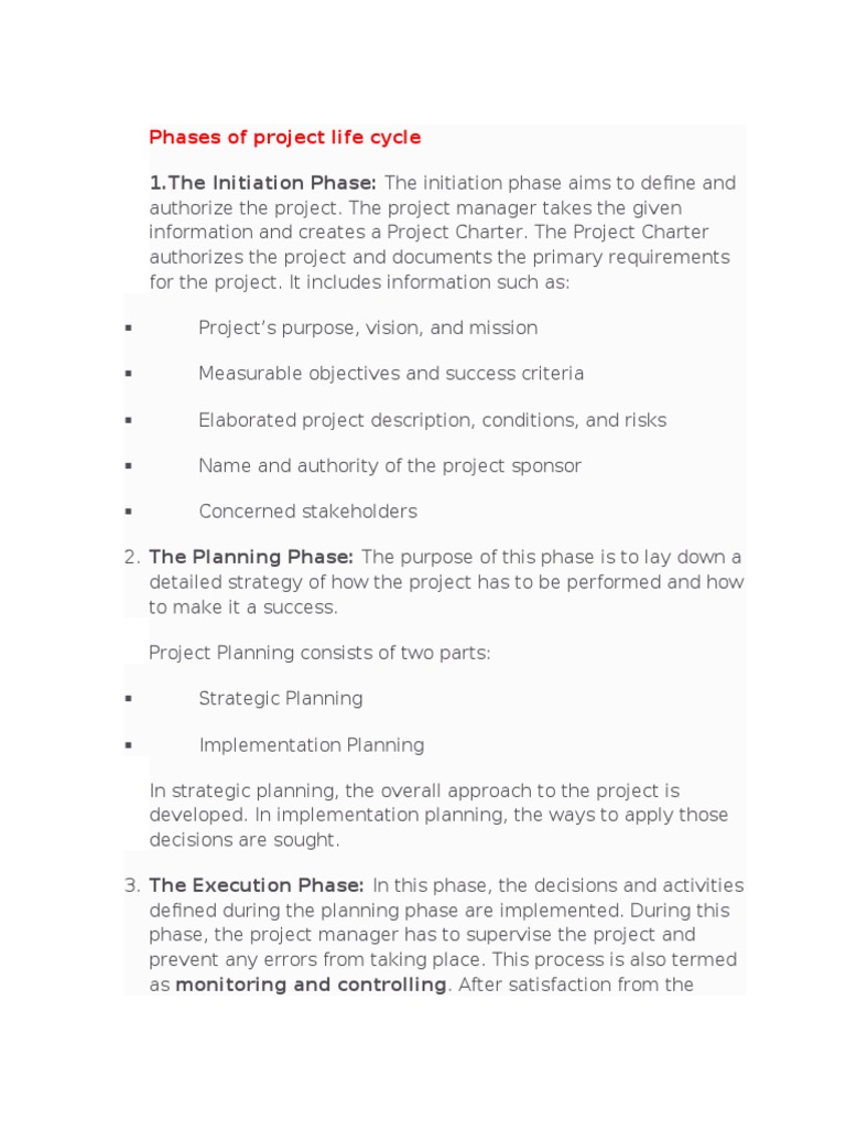 Phases of Project Life Cycle | PDF | Product Lifecycle | Project Management