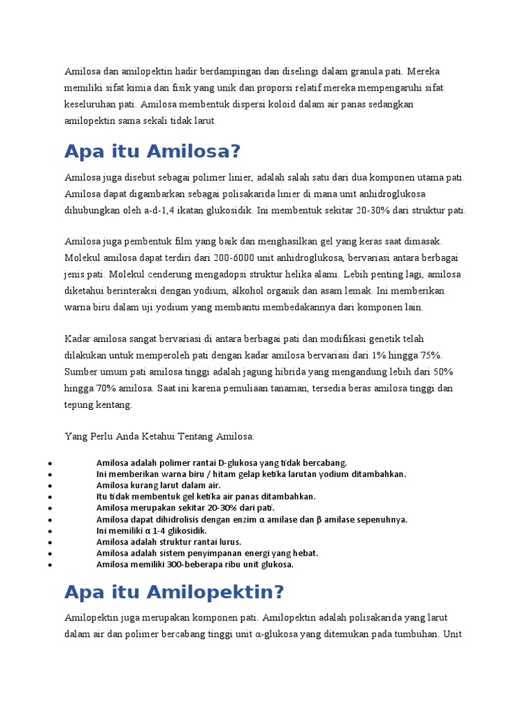 Perbandingan Amilosa dan Amilopektin | PDF