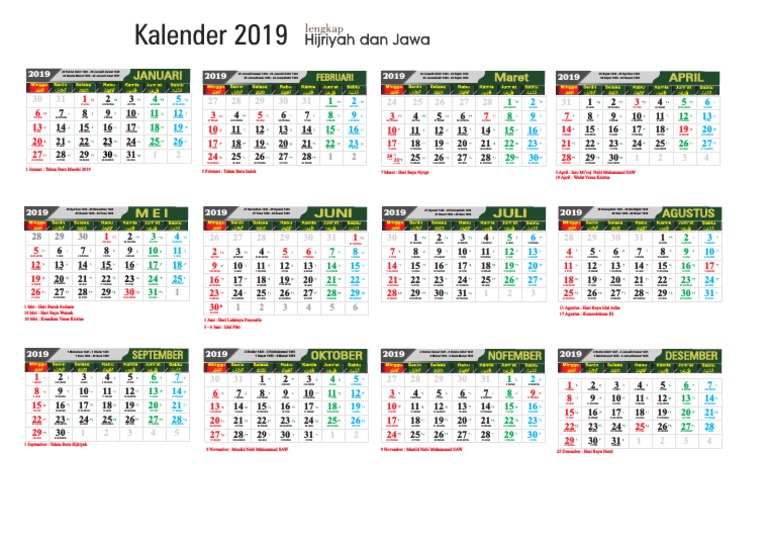 Template Kalender 2019 Lengkap | PDF
