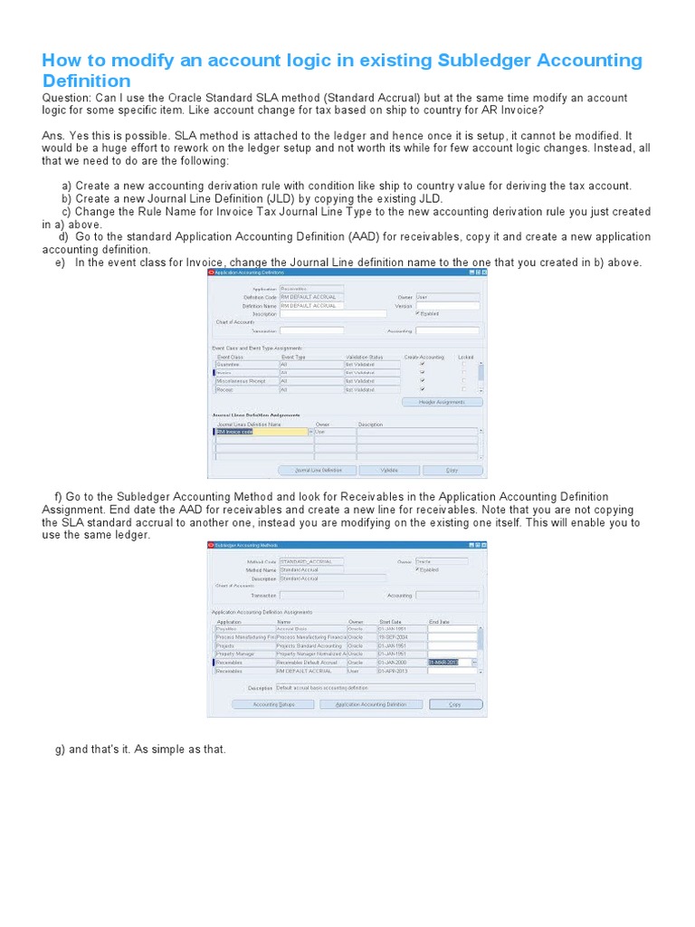 How To Modify An Account Logic in Existing Subledger Accounting | PDF